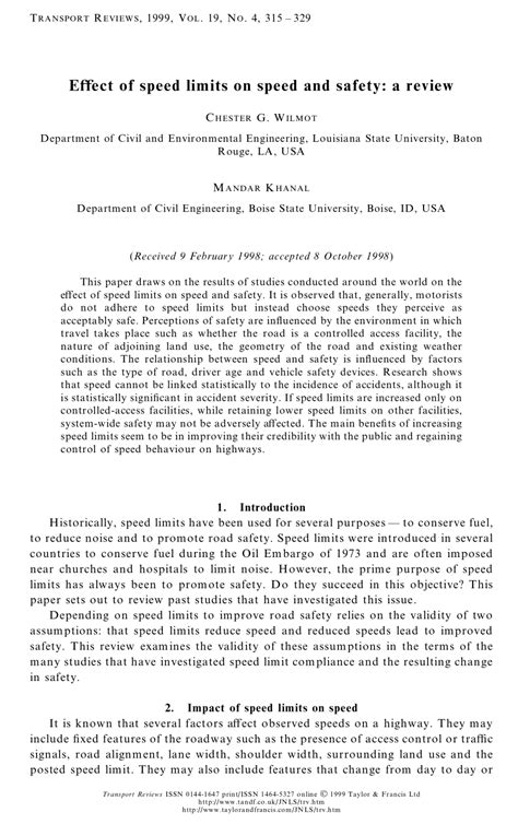 PDF Effect Of Speed Limits On Speed And Safety A Review