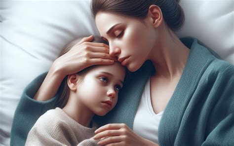 Una Madre Cuida De Su Hijo Pequeño Enfermo En La Cama Foto Premium