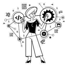 Technician Computer Engineer Repairing Pc Outline Vector Image