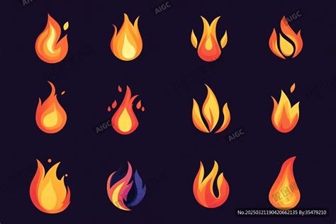 Ai创作图火焰 图标 设计 集合 抽象 艺术 图形 橙色 黄色 热 能量 燃烧 动态 现代 简约 时尚 昵图网