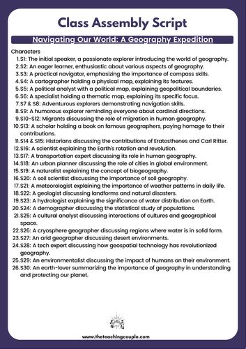 Geography Class Assembly Script Teaching Resources