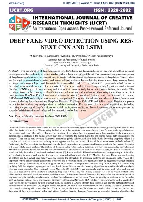 PDF DEEP FAKE VIDEO DETECTION USING RES NEXT CNN AND LSTM