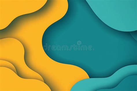 Abstract Wavy Shapes With Yellow And Teal Layers In Modern Papercut Design Style Stock