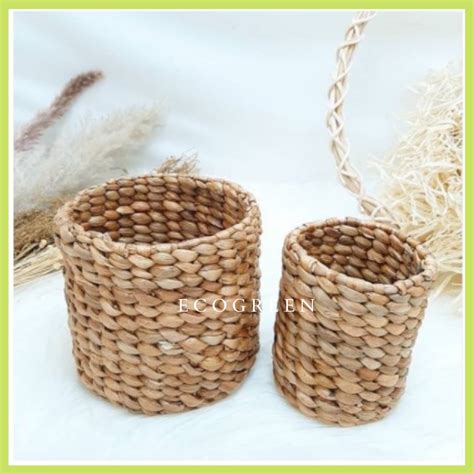 Jual Pot Mini Anyaman Enceng Gondok EC Cover Pot Tanaman Meja Purun Vas Bunga Dekorasi