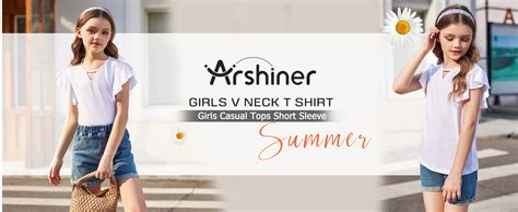 Arshiner Girls Shirts Short Sleeve Tee Ruffle Solid Summer Keyhole Neck Cotton