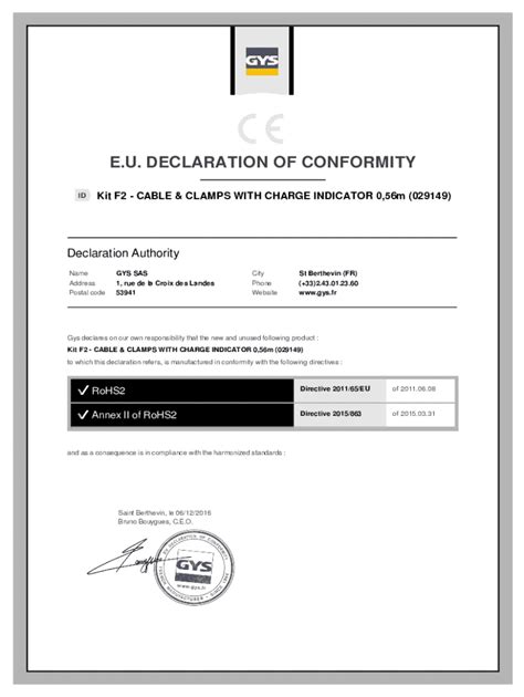 Fillable Online Declaration Of Conformity Ce Fax Email Print Pdffiller