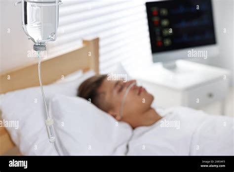 Coma Patient Young Man Sleeping In Hospital Bed Selective Focus Stock