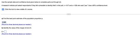 Solved Use The Sample Data And Confidence Level Given Below