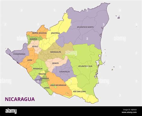 Map Of Nicaragua Regions And Administrative Divisions Stock Vector