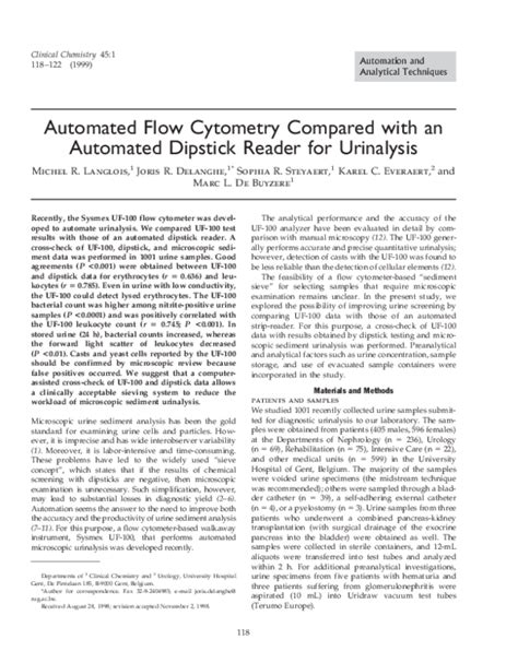 Pdf Automated Flow Cytometry Compared With An Automated Dipstick Reader For Urinalysis