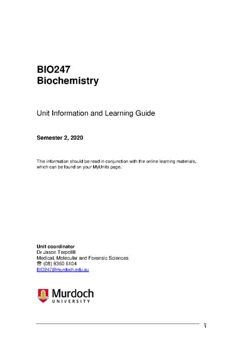 Bio247 Unit Guide 2020 Warning Tt Undefined Function 32 1 Bio2 47 Biochemistry Unit