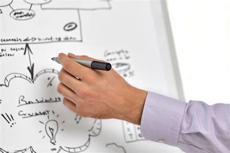 Premium Photo Hand With Marker Drawing Scheme On Flip Chart