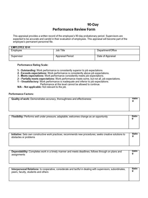 90 Day Performance Review Form Download Free Pdf Performance