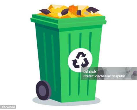 녹색 쓰레기통은 쓰레기로 가득 차 있습니다 야외 폐기물 용기 평면 벡터 그림 거리에 대한 스톡 벡터 아트 및 기타 이미지