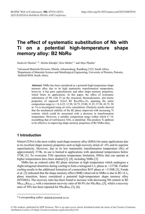 Pdf The Effect Of Systematic Substitution Of Nb With Ti On A