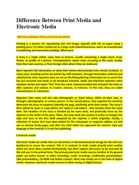 Difference Between Print Media And Electronic Media Download Free Pdf