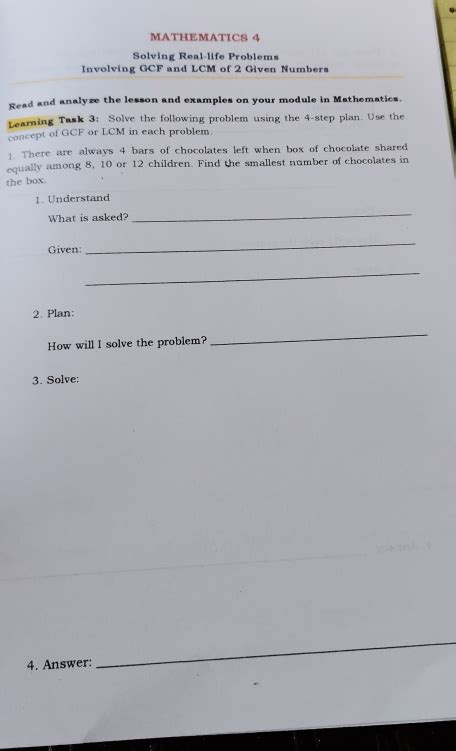 Solved Mathematics 4 Solving Real Life Problems Involving Gcf And Lcm