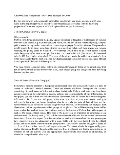 Ethics Assignment For Undergraduate Seminar Cs 3000 Docsity