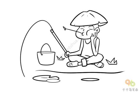 溪边钓鱼简笔画 溪边简笔画 大山谷图库