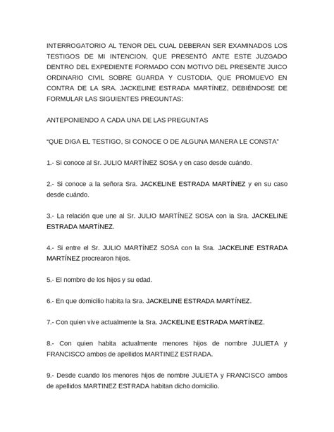 Interrogatorio Testimonial Ejercicios De Derecho Docsity