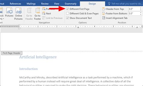 jak wstawić nagłówek tylko na pierwszej stronie w programie microsoft word