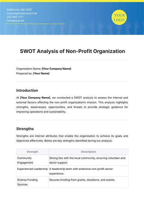 Free Non Profit Organization Swot Analysis Template To Edit Online