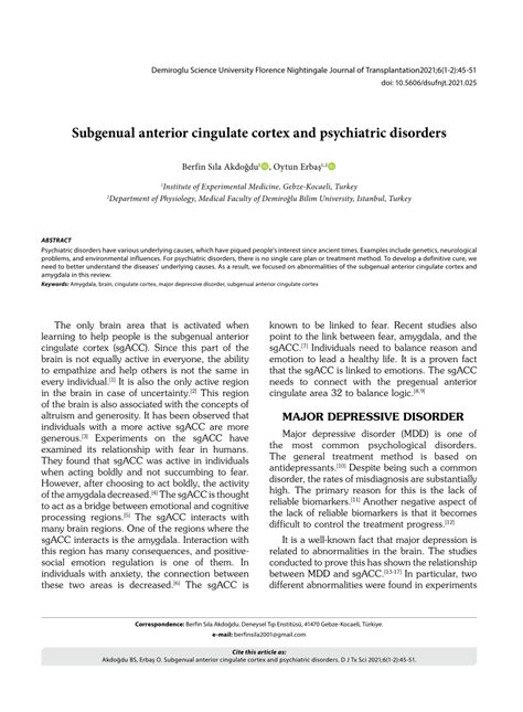 Pdf Subgenual Anterior Cingulate Cortex And Psychiatric Disorders