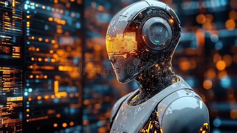 Futuristic Humanoid Robot In A High Tech Digital Environment With