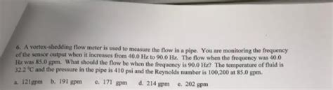 Solved A Vortex Shedding Flow Meter Is Used To Measure The