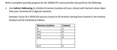 Solved Write A Complete Assembly Program For The 16f84a Pic