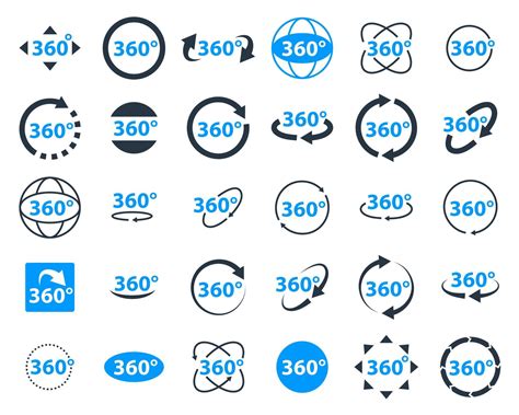 360 Degrees Icon Set Rotate Arrow Vr Reality Panoramic Symbol Wide Degree View Icons Virtual