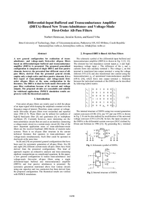 Pdf Differential Input Buffered And Transconductance Amplifier Dbta Based New Trans