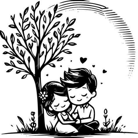 Couple Sitting Under A Tree Huggingg Eachother Premium Ai Generated Vector