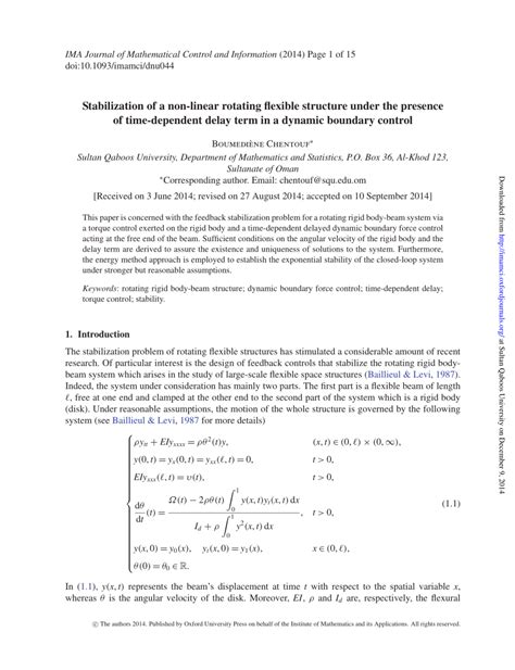 PDF Stabilization Of A Non Linear Rotating Flexible Structure Under The Presence Of Time