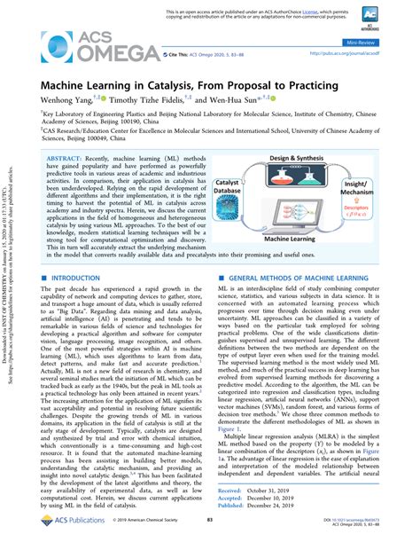 Pdf Machine Learning In Catalysis From Proposal To Practicing