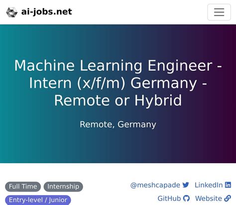 [hiring] machine learning engineer intern x f m germany remote or