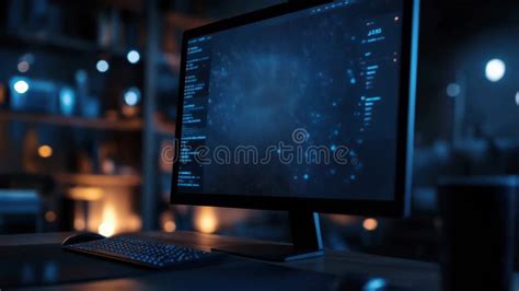 Computer Screen Showing Futuristic Data Analysis In Modern Office At Night Stock Footage Video