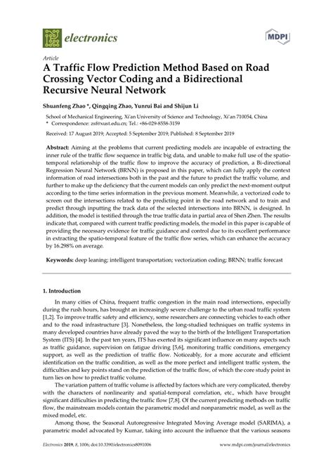 PDF A Traffic Flow Prediction Method Based On Road Crossing Vector Coding And A Bidirectional