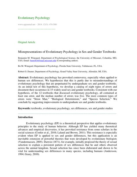 PDF Misrepresentations Of Evolutionary Psychology In Sex And Gender Textbooks