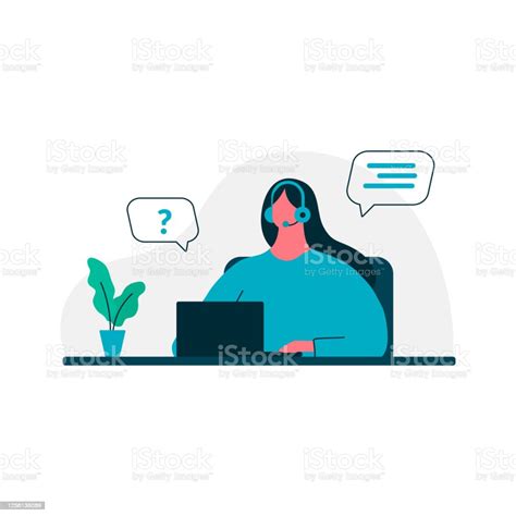 고객 서비스 노트북헤드폰과 마이크를 장착한 여성 온라인 기술 지원 247 지원 콜 센터 가상 도움말 서비스 전문 연산자 지원의 벡터 일러스트레이션 24에 대한 스톡 벡터