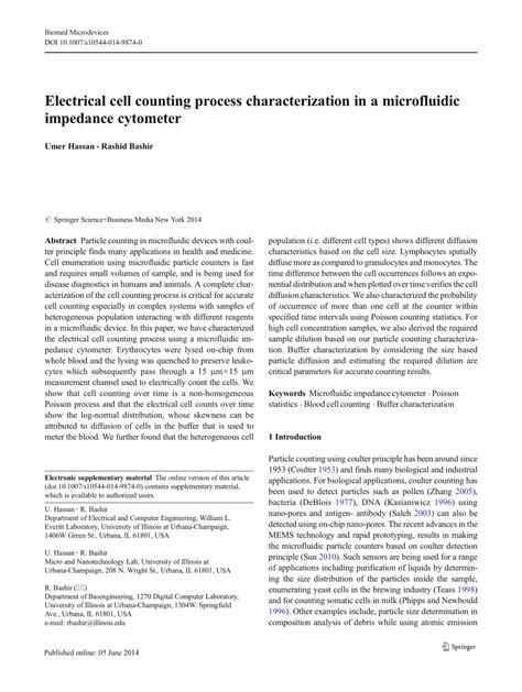 Pdf Electrical Cell Counting Process Characterization In A