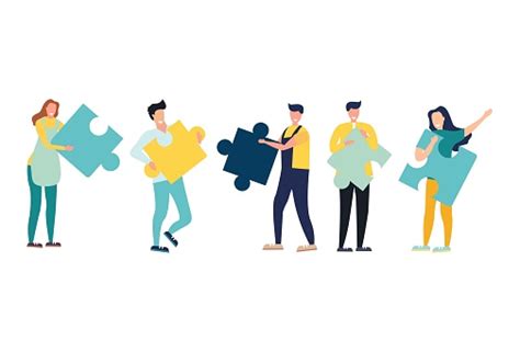 비즈니스 개념입니다 팀 은유 사람들은 퍼즐 요소를 연결합니다 벡터 일러스트 플랫 디자인 스타일입니다 팀워크 협력 파트너십의 상징 개념에 대한 스톡 벡터 아트 및 기타 이미지