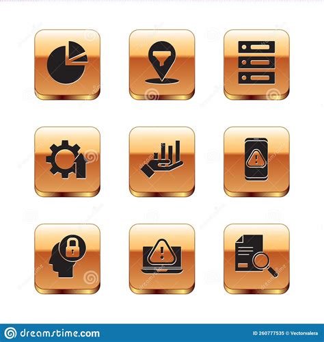 Set Pie Chart Infographic Human Head With Lock Laptop Exclamation Mark Arrow Growth Gear