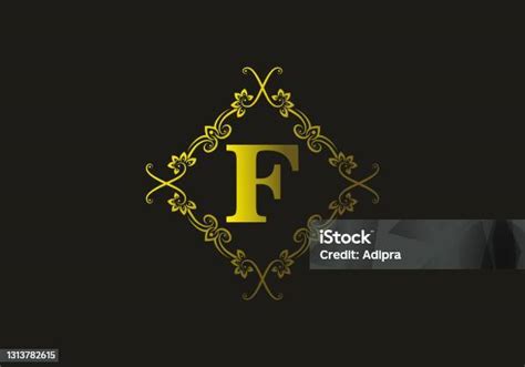 빈티지 프레임 디자인에 F 초기 문자의 그라디엔트 옐로우 골드 컬러 0명에 대한 스톡 벡터 아트 및 기타 이미지 0명 골동품 그라데이션 Istock