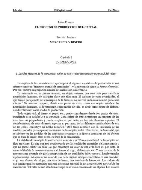 Marx El Capital Cap 1 La Mercancía Pdf