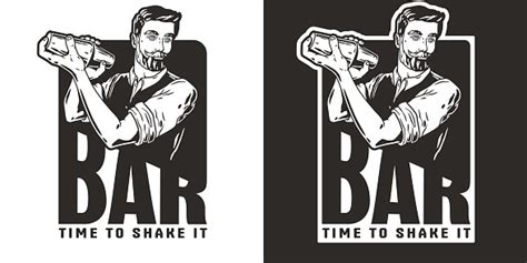 바텐딩을 위한 셰이커가 있는 바텐더 칵테일 바를 위한 턱수염과 콧수염을 가진 바텐더 25 29세에 대한 스톡 벡터 아트 및 기타 이미지 25 29세 검은색 금속