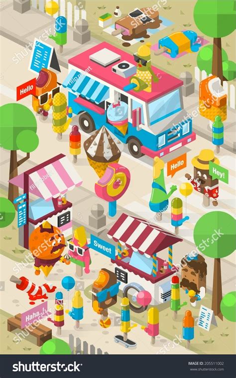 아이소메트릭 아이스크림 거리 선명한 벡터 배경 스톡 벡터로열티 프리 205511002 Shutterstock