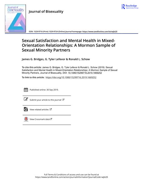 PDF Sexual Satisfaction And Mental Health In Mixed Orientation Relationships A Mormon Sample