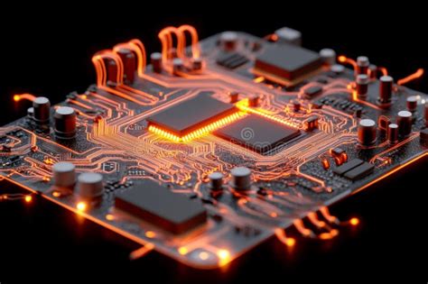 Futuristic Glowing Microchip In Advanced Technology Circuit Board Cyberpunk Aesthetic Digital