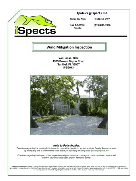 Florida Wind Mitigation Inspection Form Blank Fillable Template